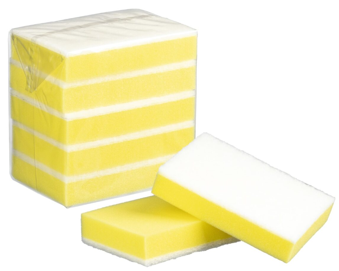 Non Scratch Scouring Sponges - Yellow/White, 100mm x 150mm x 30mm ...